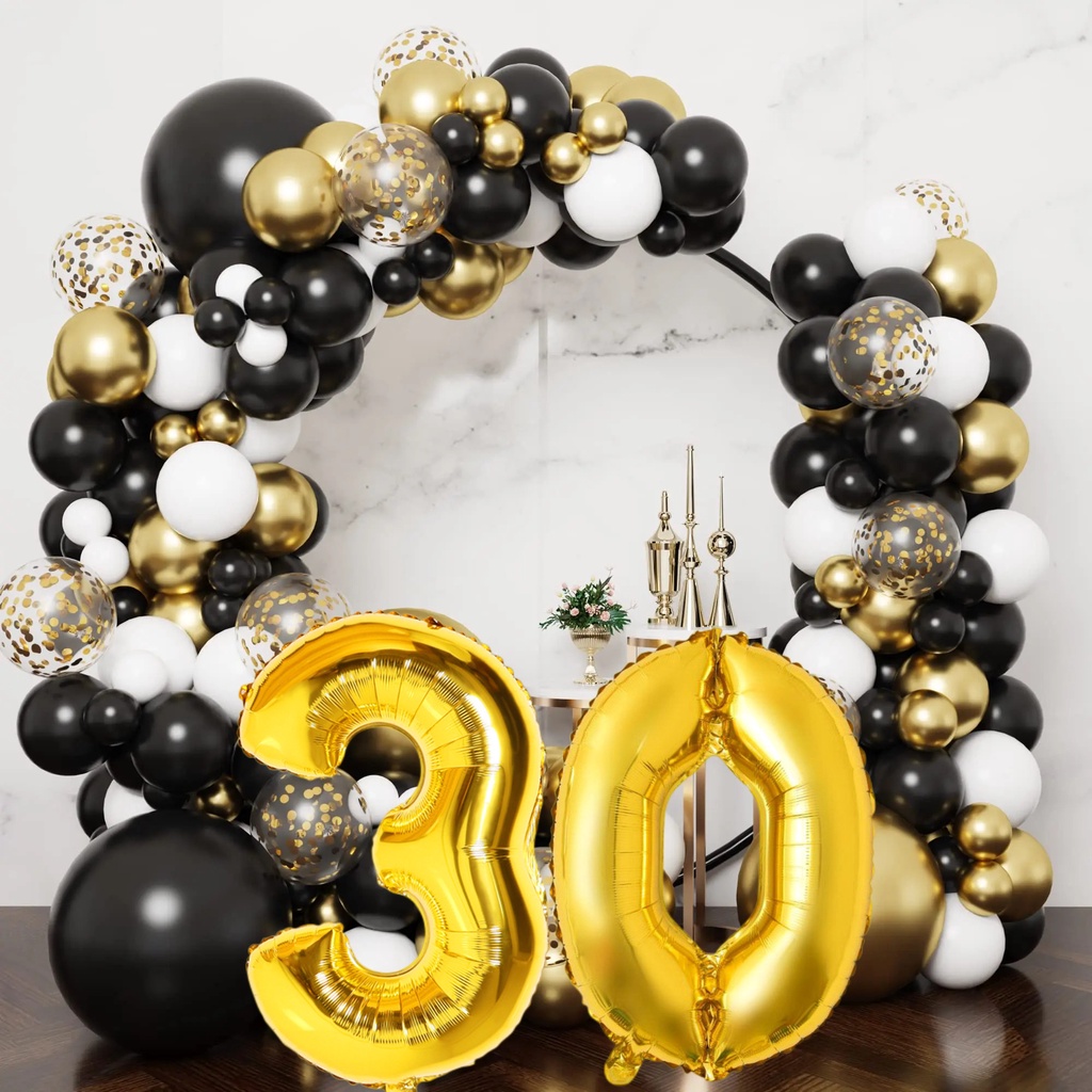 Black Gold Theme 20th-80th Balloons Set 32inch Gold Number White Black ...