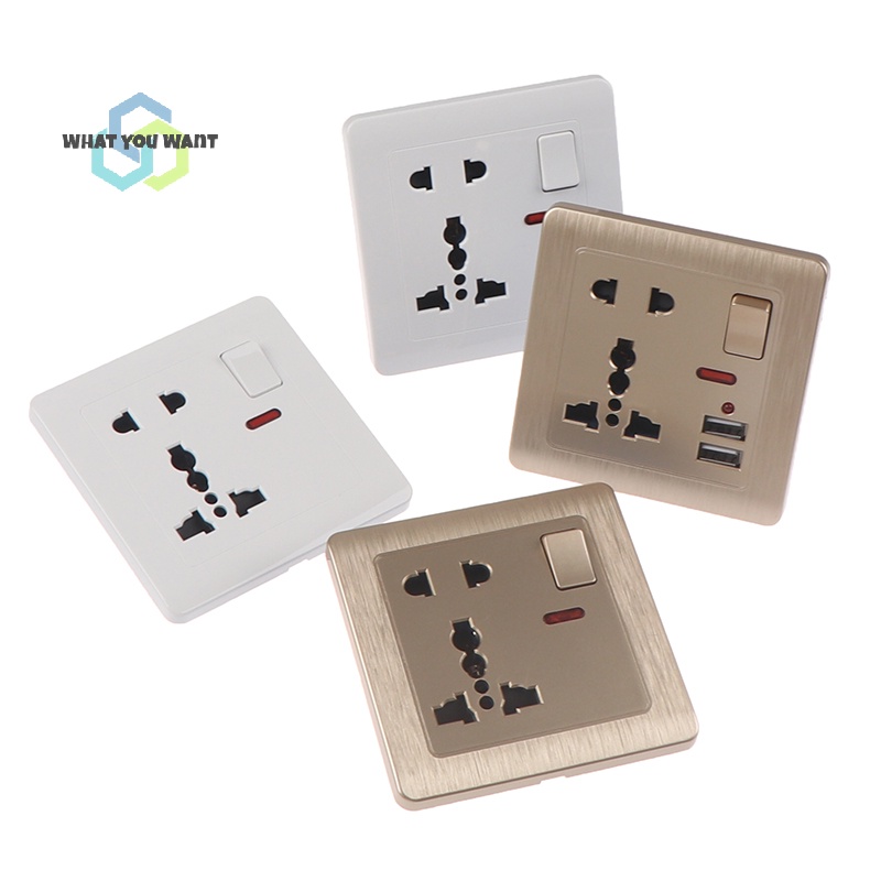 Universal Wall Socket With LED Light Switch 5 Hole USB Wall Power ...