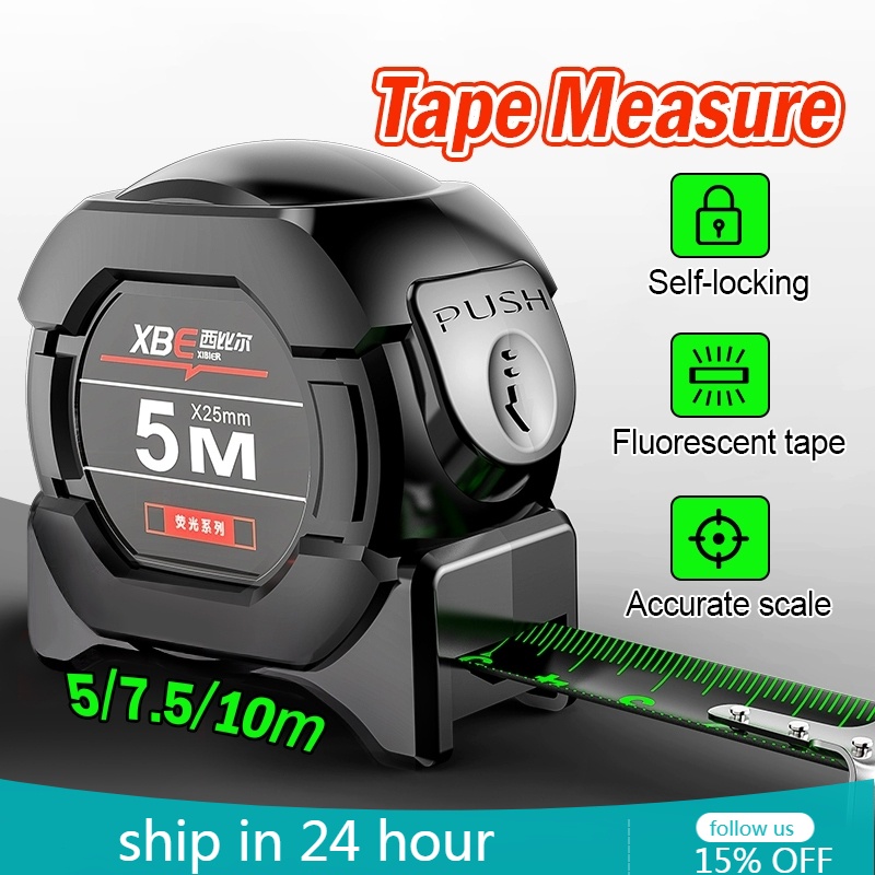 5m/7.5m/10m Steel Measuring Tape Fluorescerous Auto Lock Meter Tape ...