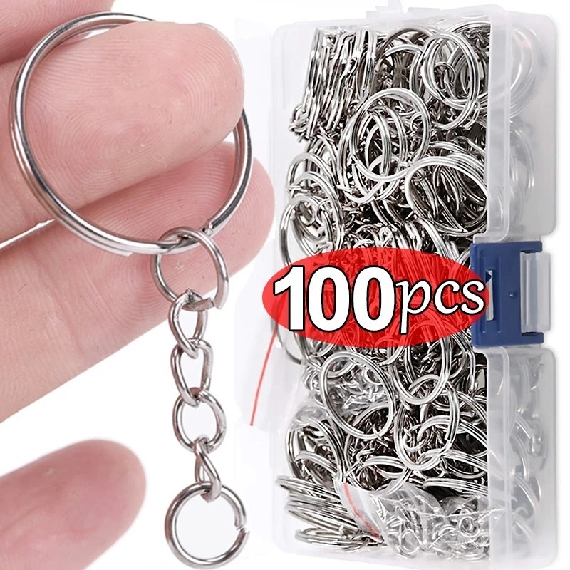 50-300Pcs 25mm DIY Key Pendant Keychains Accessories/Silver Plated ...