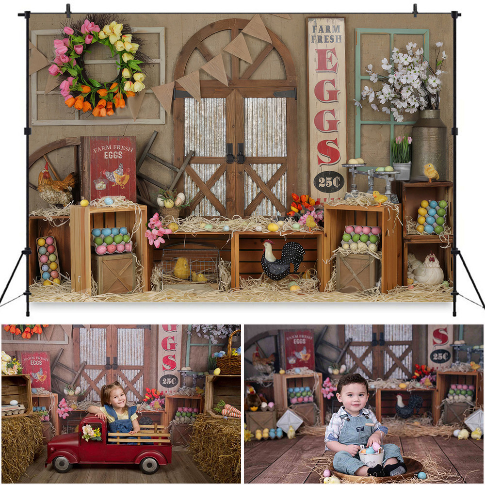 Easter Colorful Egg Barn Door Photography Backdrops Farm Decor ...