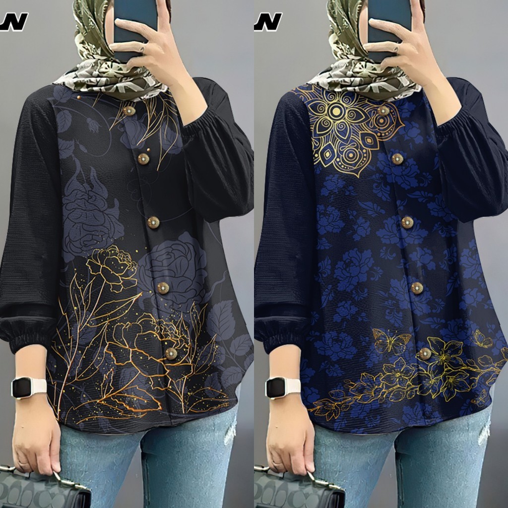 Baju Muslimah Blouse Style Vintage Loose Women Shirt Baju Muslim Long ...