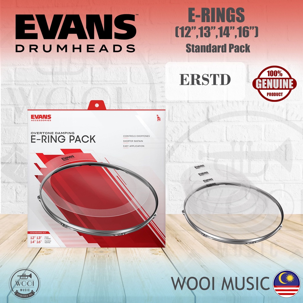 EVANS E-RINGS Standard Pack (12", 13", 16") with a 14" Snare E-Ring ...