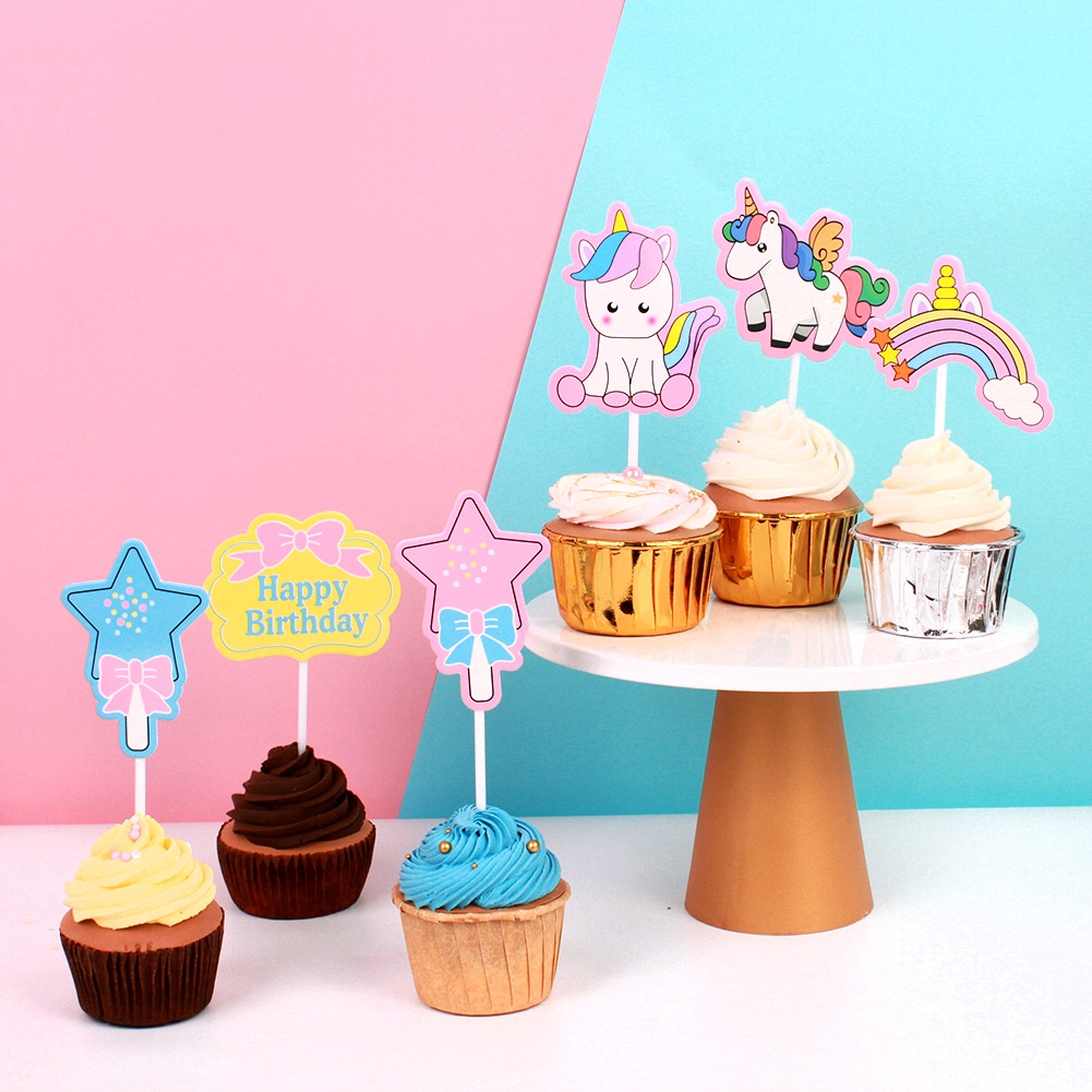6pcs Unicorn Theme Cake Insert Card Creative Rainbow Star Pegasus ...