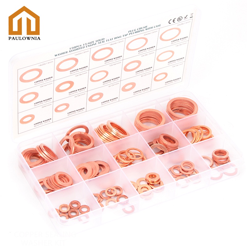 150pcs/set Red Copper Gaskets for Sealing Pipes Valves Machinery ...