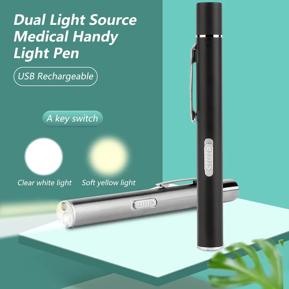 USB Rechargeable Torch Pen Light With Dual Lamp Clip / Pocket Stainless ...