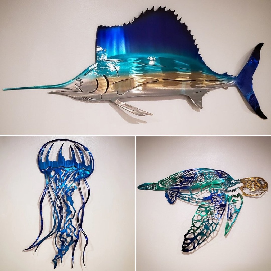 CHIBEL Home Decor Indie Station Metal Art Indoor Jellyfish Sailfish ...