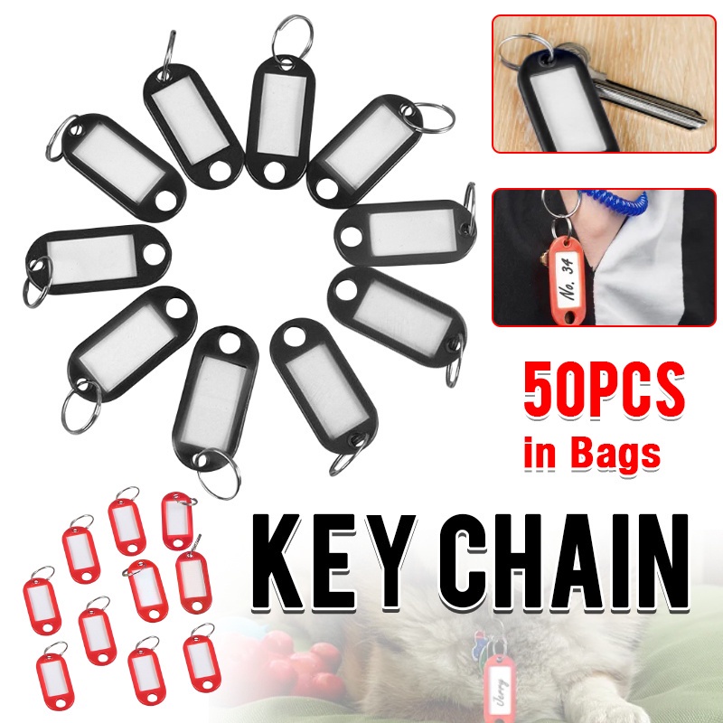 50PCS Label Colorful Key Holder Plastic With Keyring ID Tags Name Label ...