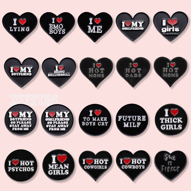I Love My Mom Dad Boyfriend Girlfriend Enamel Pin Brooch Heart-shaped ...
