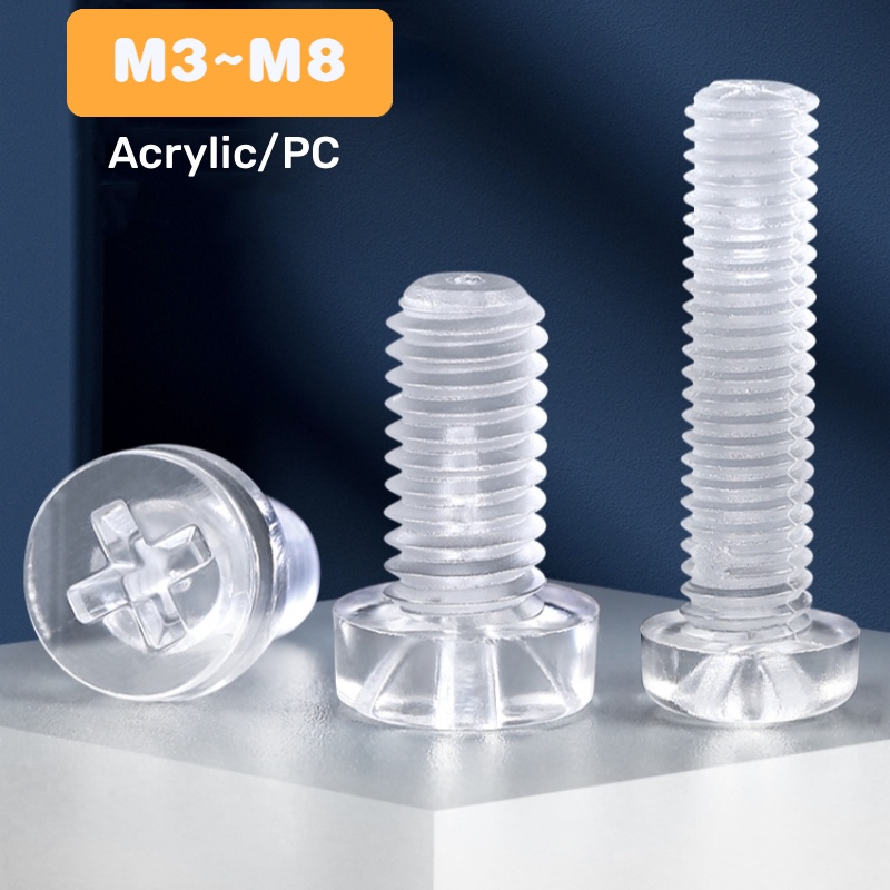 5~50pcs M3 M4 M5 M6 M8 PC Transparent Acrylic Phillips Round Head Screw Metric Plastic Clear Pan ...