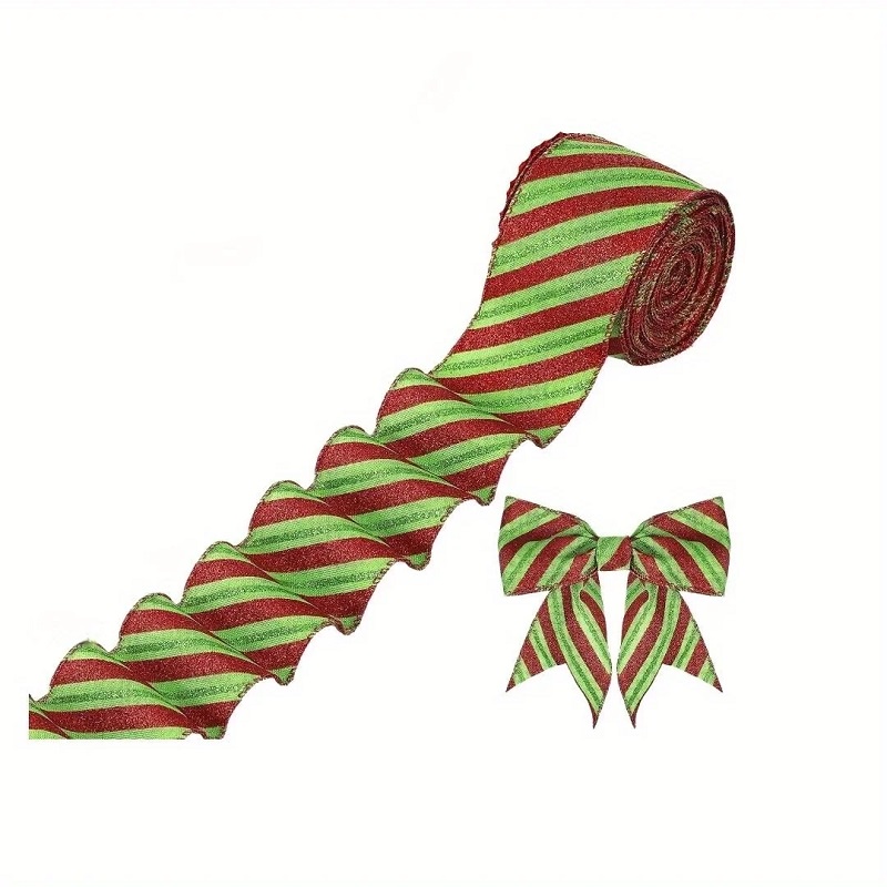 Wired Christmas Holiday Ribbon - Green with Red$white with red Glitter ...