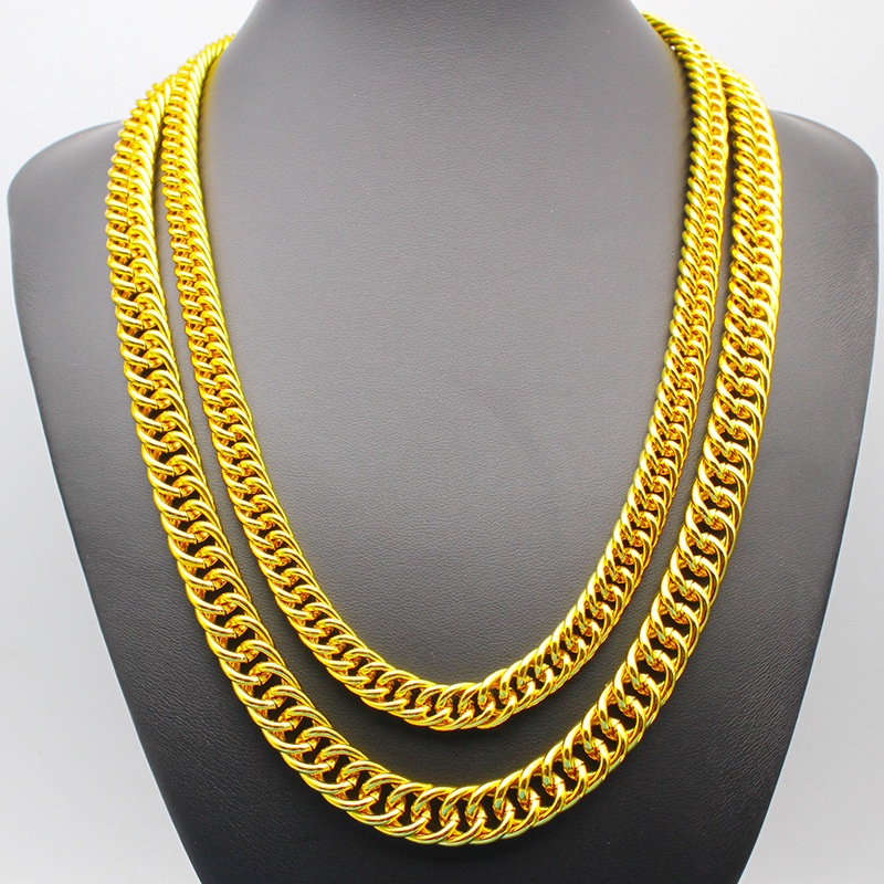 Men Necklace Glossy Round Line Double Row Big Gold Chain Bajin Necklace ...