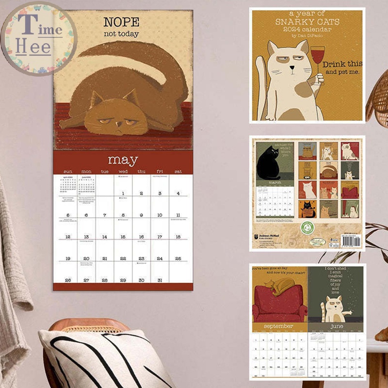 TIMEHEE Funny Art Pet Calendar Funny Animal Calendar 2024 Wall Hanging ...