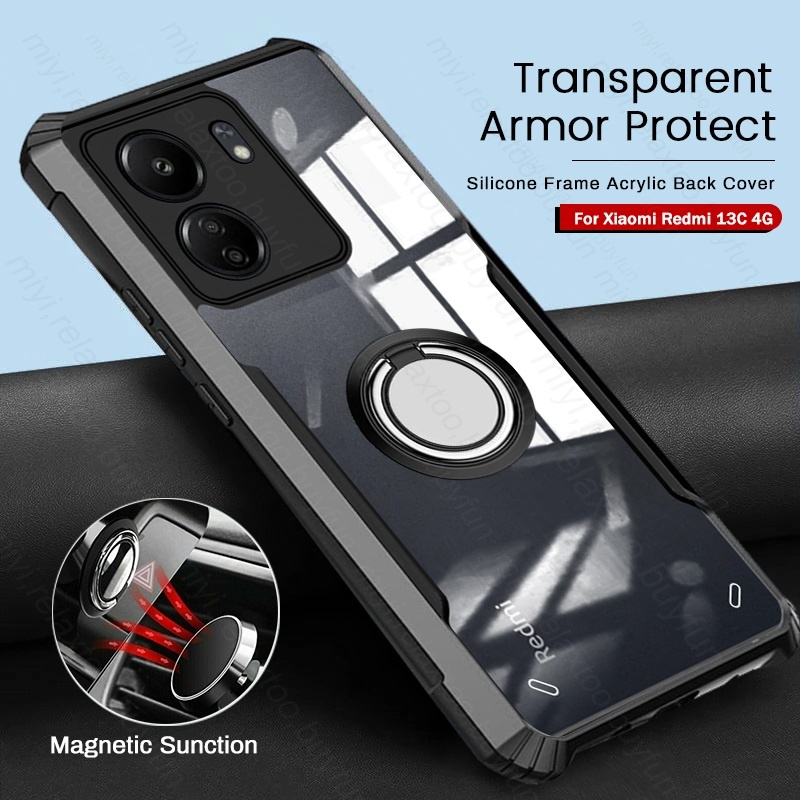Case Clear Acrylic TPU Soft Edge Back Cover For Redmi 13C 12C Note 13 ...