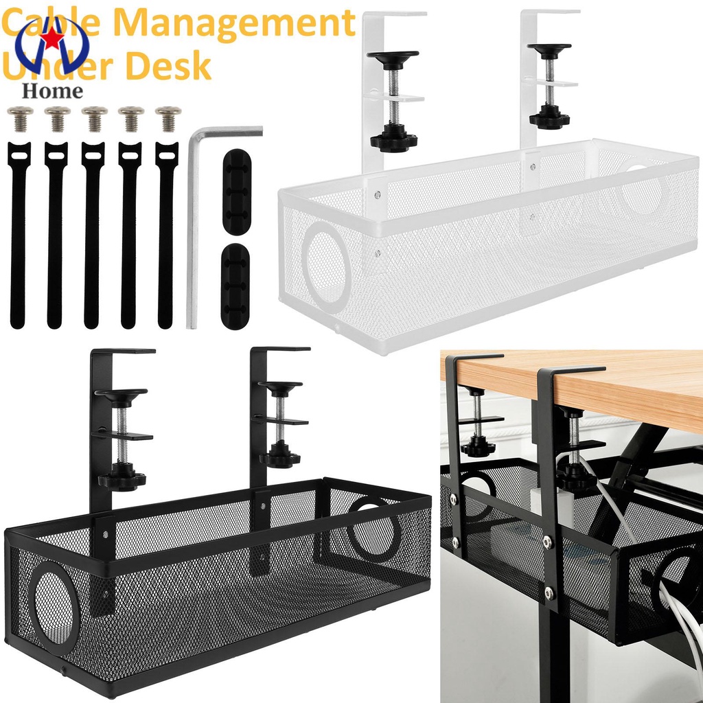 Under Desk Cable Management Tray No-Drill Desk Cable Organizer with ...
