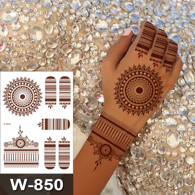 Waterproof Temporary Henna Tattoo Brown Henna Stickers for Hand Fake ...