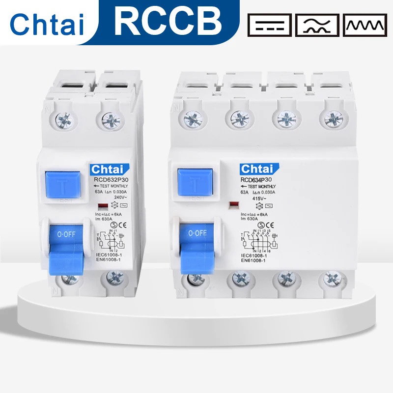 RCCB AC/A/B Type b RCD 2P 4P 63A 30ma 6kA residual current smart circuit breaker PV EV Solar ...
