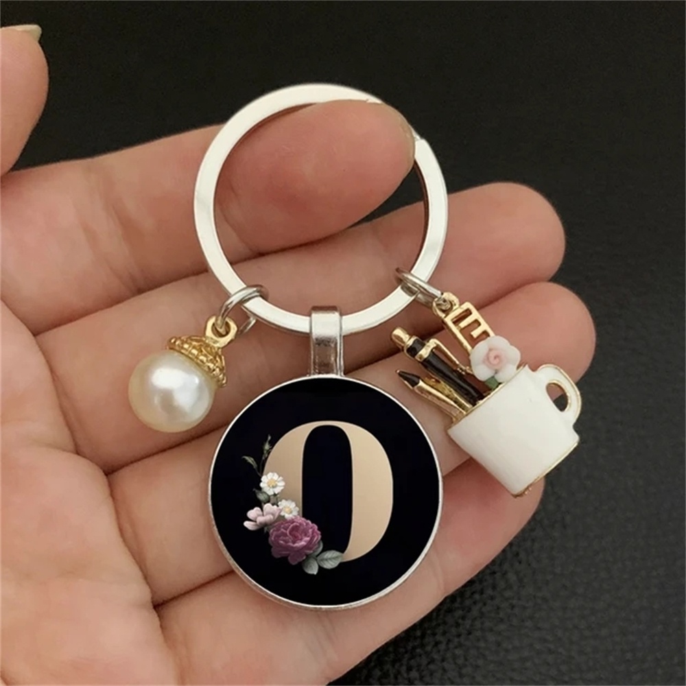 Fashion 26 Letter Keychains Imitation Pearl Rose Round Initials ...
