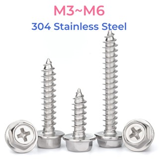 304 Stainless Steel Cross Hex Self-tapping Screw M3 M4 M5 M6 Phillips External Hex Flange Cross ...