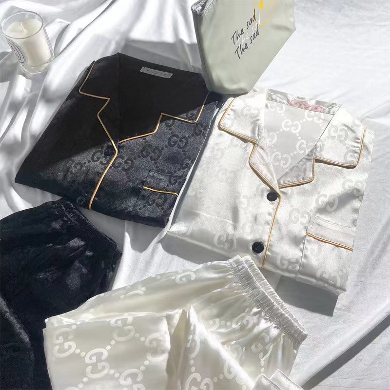 Pajamas Women's Four Seasons Simple Fashion Silk Long Sleeve Pajama Set ...