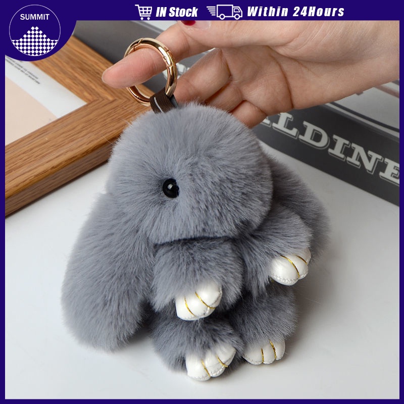 Cute Fluffy Rabbit Keychain 15CM Bunny Pendant Keychain Real Fur Pompon ...