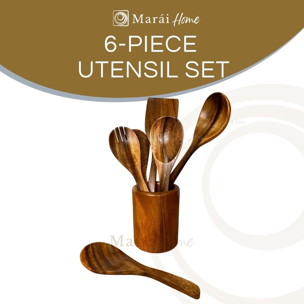 Marai Home 6-Piece Utensil Set with Holder Cooking Utensil Set Spoon ...