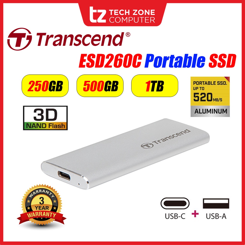 Transcend ESD260C External SSD 3D NAND Type-C (250GB/500GB/1TB ...