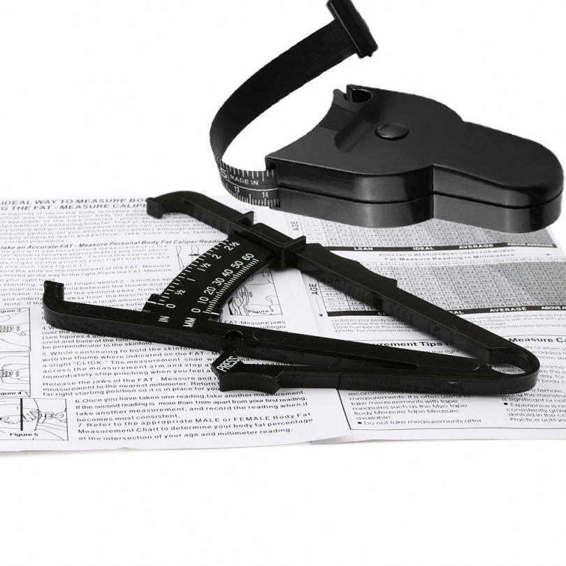 Black Portable Body Fat Caliper Body Measuring Tape, Skinfold Calipers ...