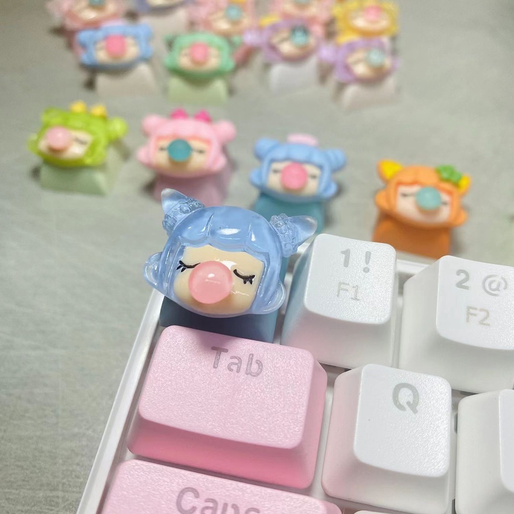 Personality Cartoon Translucent Keycaps Cute Bubble Girl Keycap DIY ...