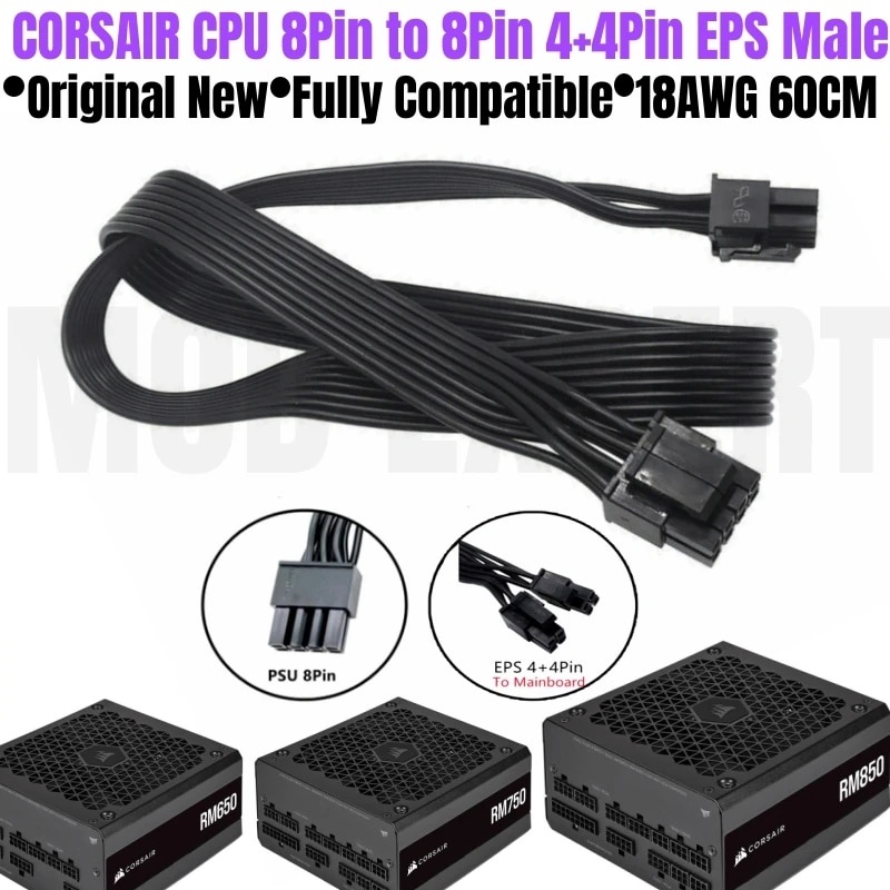 Original CORSAIR CPU Power Cable PSU 8Pin to 4+4Pin EPS 12V for RM450 ...
