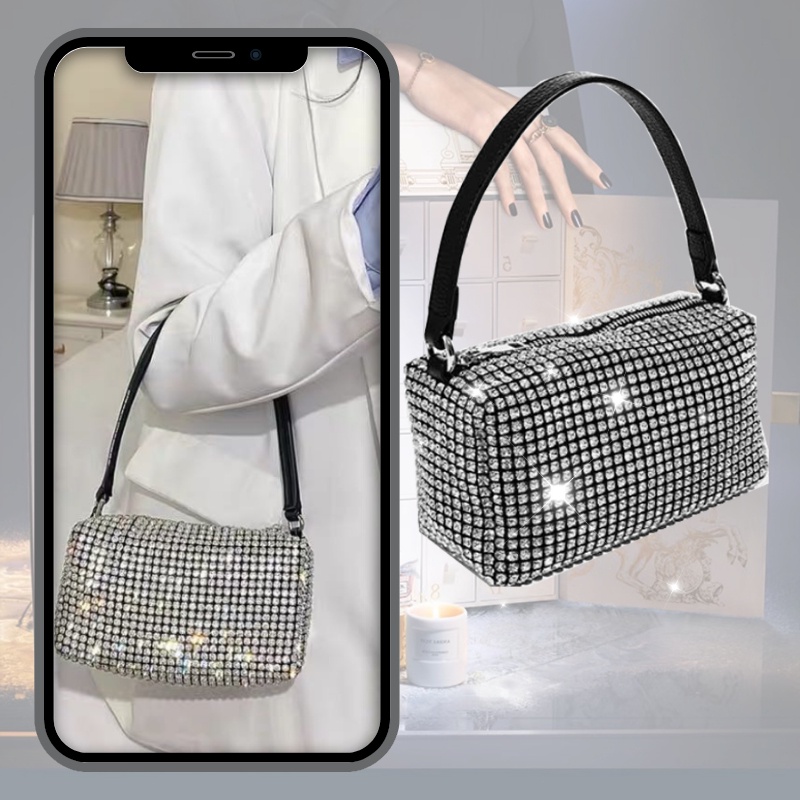 Women's rhinestone Dinner Handbag temperament Underarm Bag Water ...