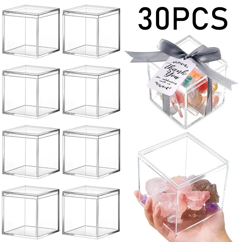 30Pcs Acrylic Square Transparent Boxes/Plastic Cube Cake Dessert Packaging Storage Box | Shopee ...