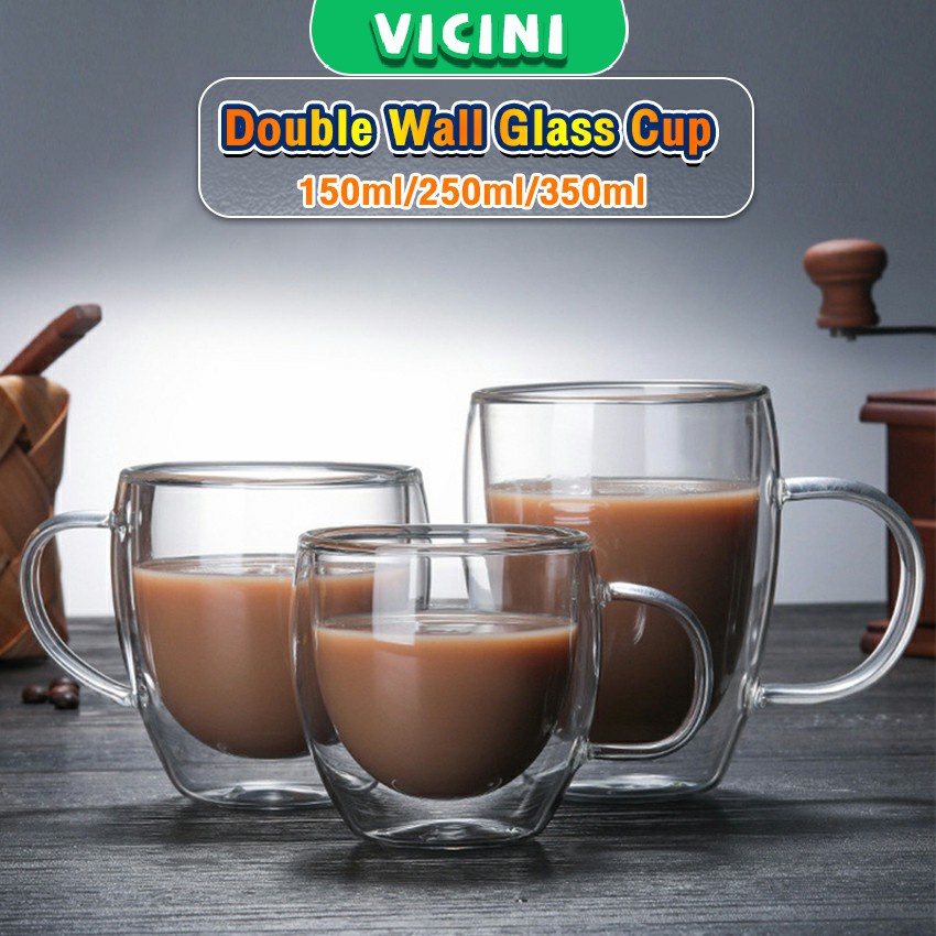 Double Wall Glass Cup Coffee Transparent Glass Mug Heat Resistant Cups ...