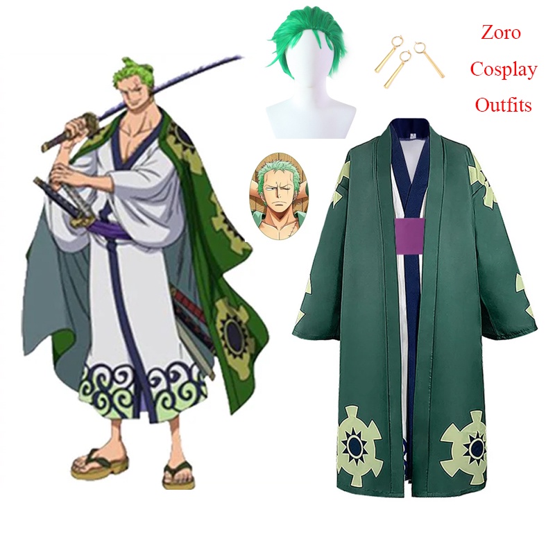 Japanese Anime Roronoa Zoro Cosplay Costume for Adult Men Green Kimono ...