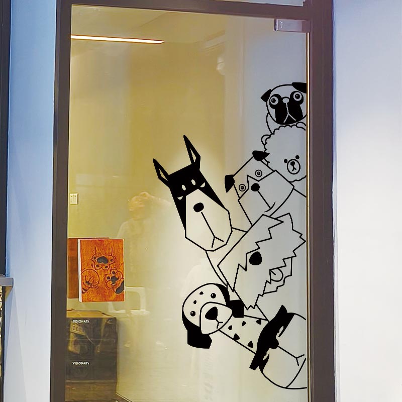 Funny Pet Shop Dog Peeks at Glass Showcase Window Doors Vinyl Sticker ...