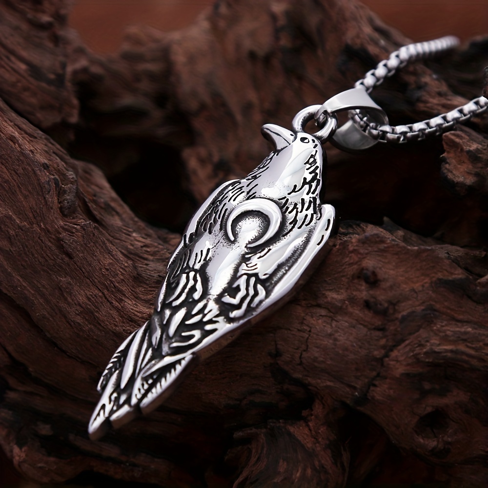 New Viking Crow Pendant Necklace Men's Moon Necklace Fashion Jewelry ...