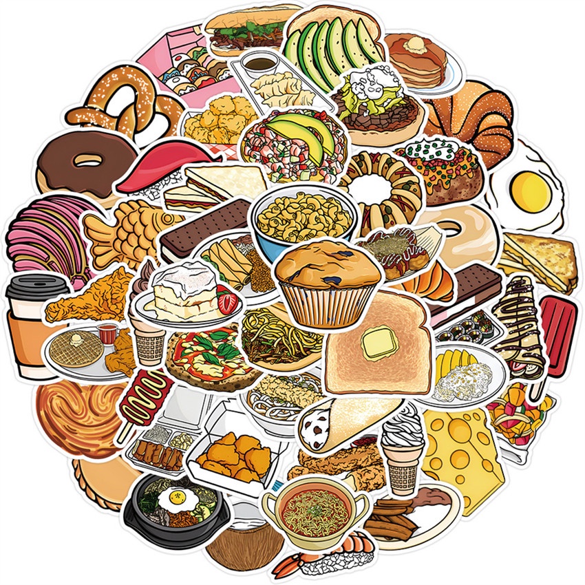 100Pcs/Set Delicious Street Food Stickers DIY Fashion Waterproof Doodle ...