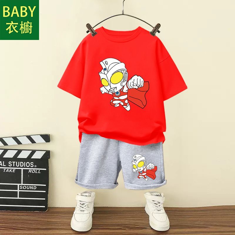 Boys Pure Cotton Suit Cartoon Ultraman Clothes Summer Fashionable ...