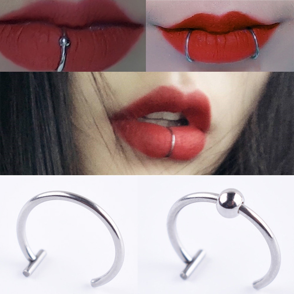2pcs Silver Lips Medical Rings Nose Fake Titanium Steel Ring Septum ...