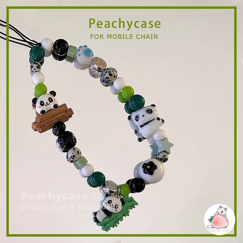 Cute Panda Bamboo Beaded Mobile Phone Lanyard Wrist Strap Handmade ...