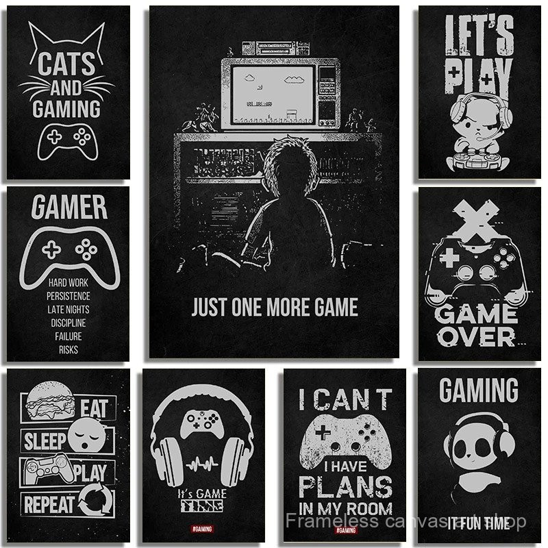 Gaming Gamer Slogan Posters Game Quotes Controller Prints Canvas ...