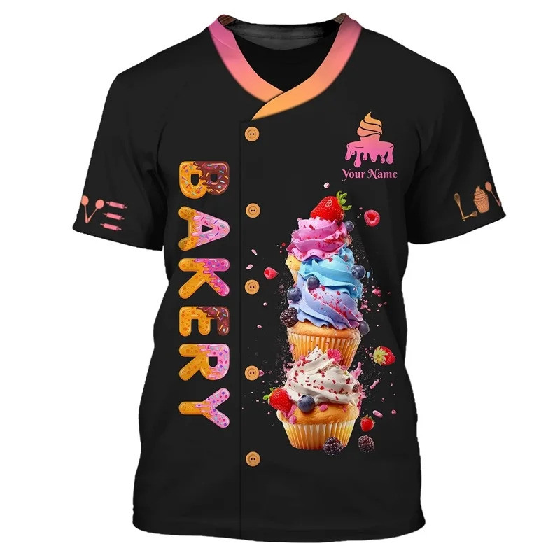 Custom Name New Baker T-shirt Men 3D Printed Bakery Baking Work Tee ...