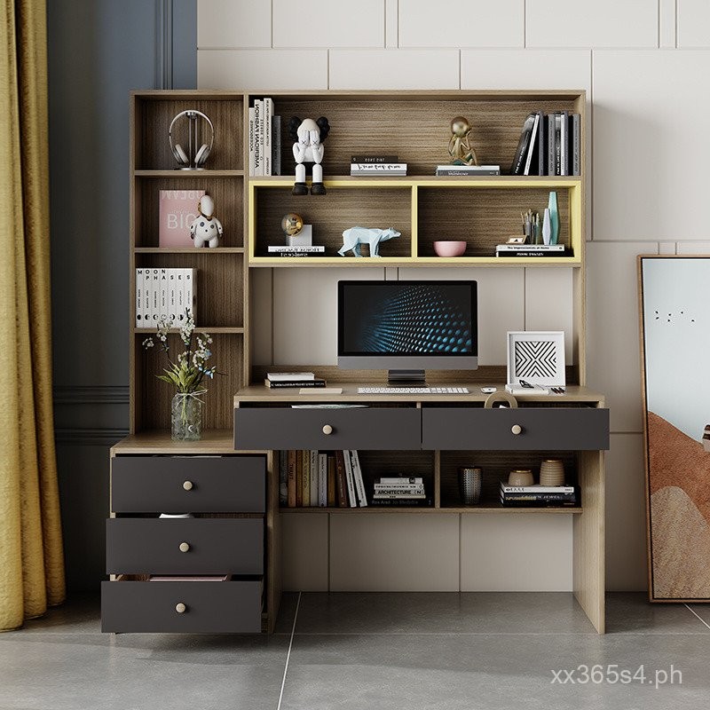 Desk and Bookshelf Integrated Table Home Combination with Bookshelf ...