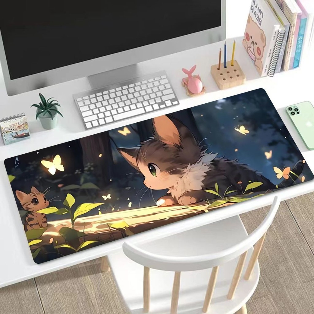 Cute Cat Anime Mouse Pad Extra Large Overlock Gaming Anime Keyboard Mat ...