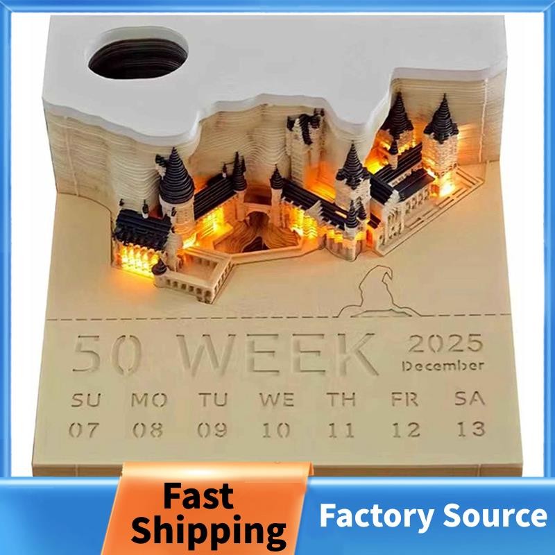 Time Piece Calendar, 2025 Desk Calendar Memo Pad, 3D Magic Castle Time ...
