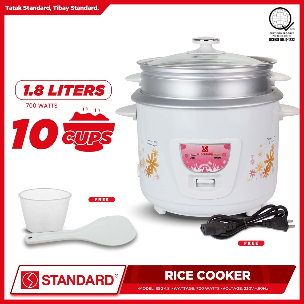 Standard Rice Cooker 1.8 Liters with Steamer 10 Cups Rice with ...