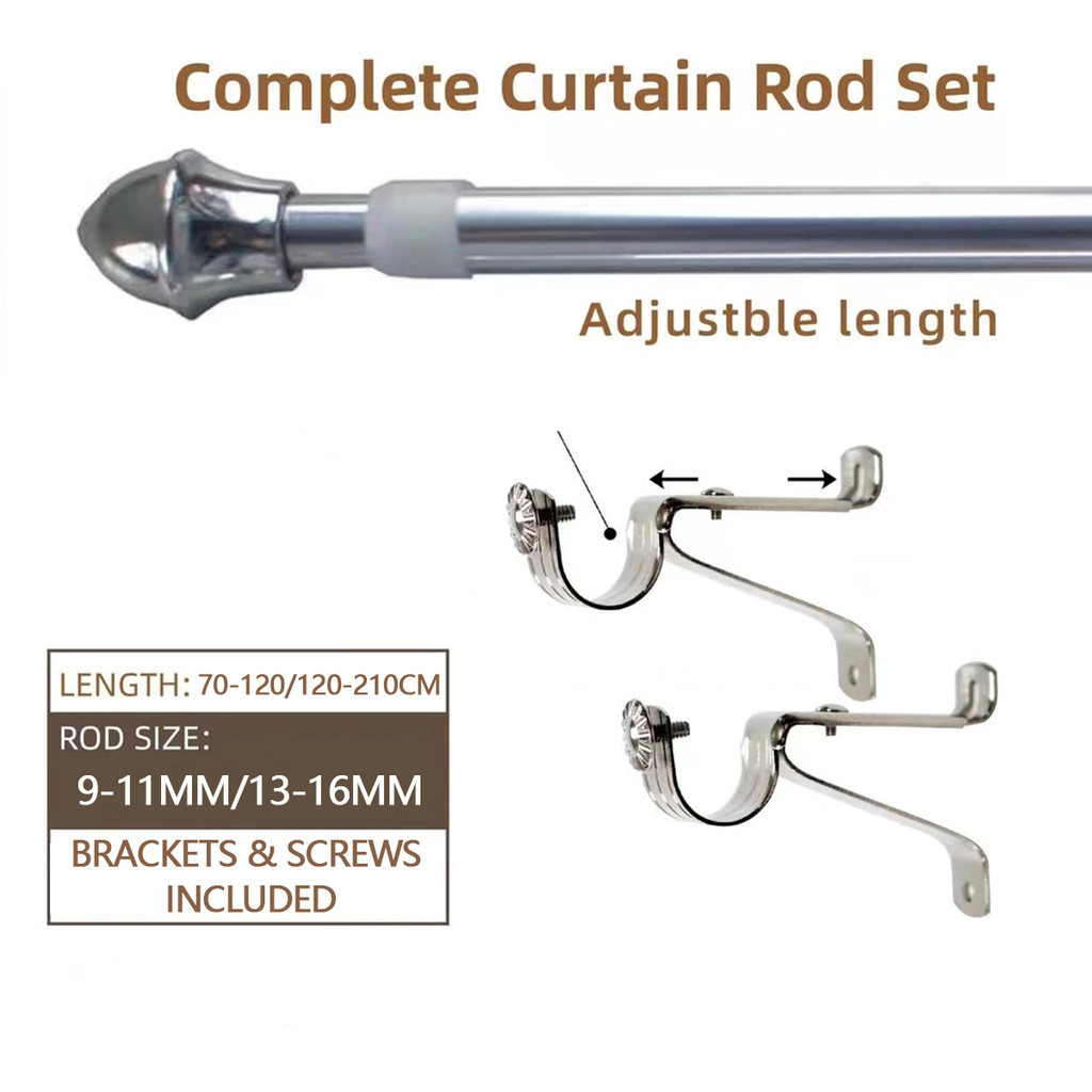 Complete Curtain Rod Set Adjustable with Bracket Holder Silver Gold ...