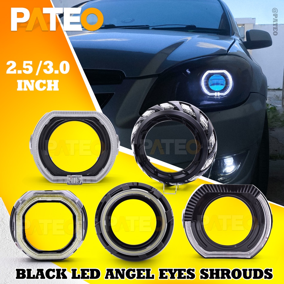 Black Projector Shrouds LED Angel Eyes DRL For Hella G5/Koito Q5 Bi ...