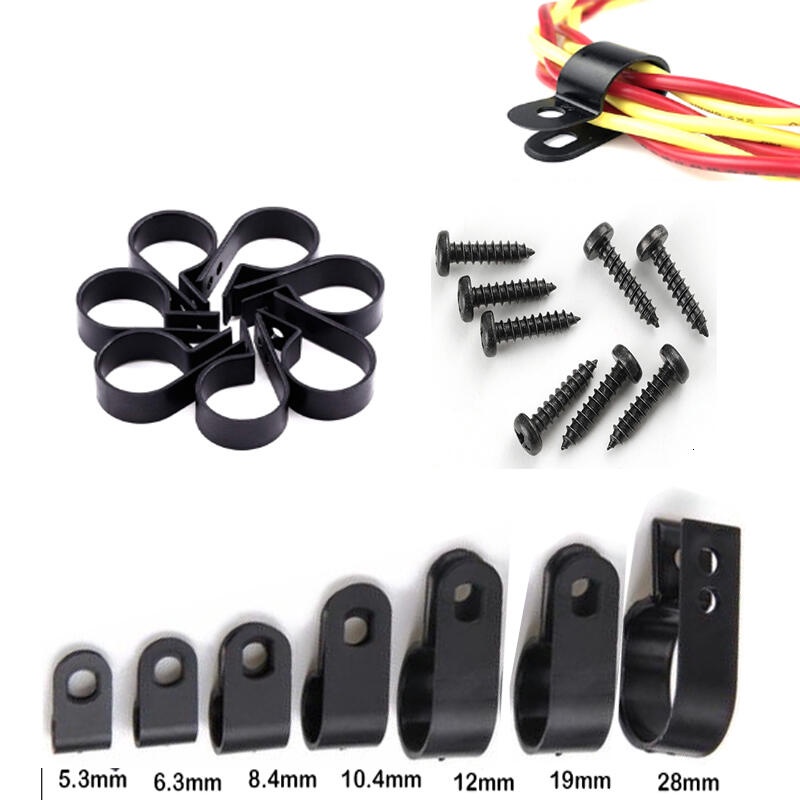 25pcs Black Nylon R shape Cable Clamp With Self-tapping screw UV ...