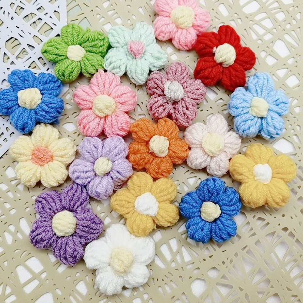 20pcs Puff Flower Head Flower Bundle Accessories Knitted Plush Flower ...